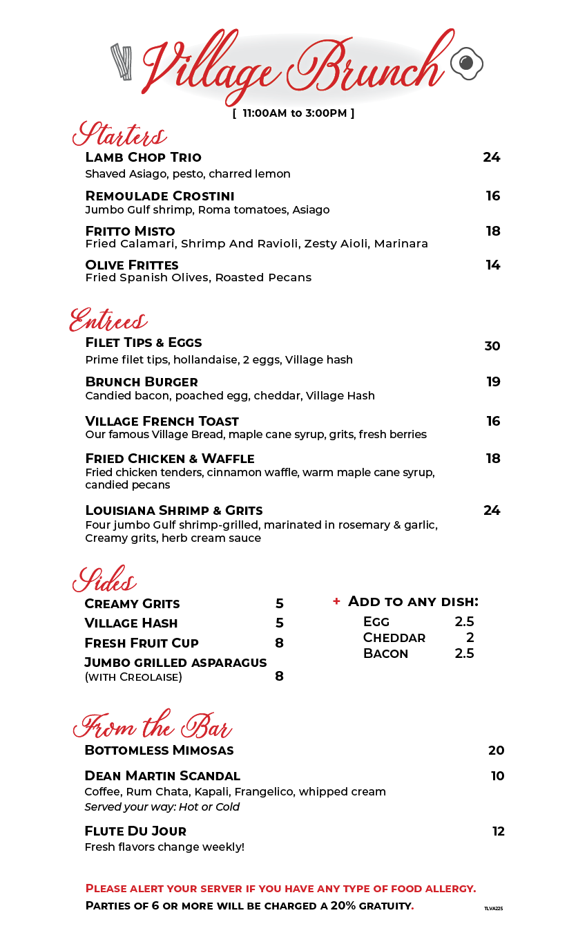 The Little Village Restaurant | Menus | Dinner | Drinks